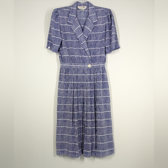 Maggies | Dresses | Vintage Blue White Ticking Stripe Pattern Dress ...